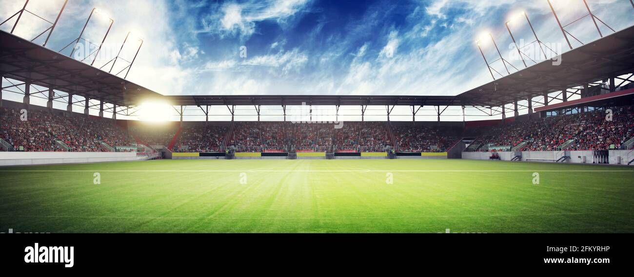 Football stadium, shiny lights, view from field. Soccer concept Stock ...