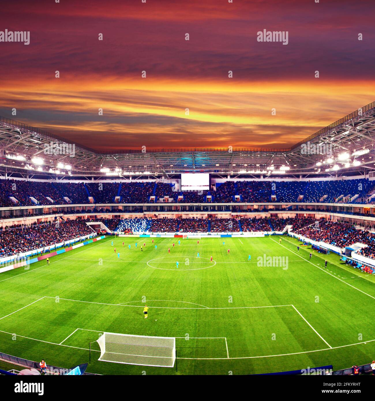 Football stadium, shiny lights, view from field. Soccer concept Stock ...