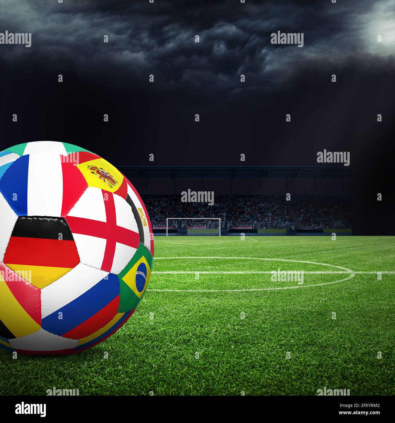 Football stadium, shiny lights, view from field. Soccer concept Stock ...