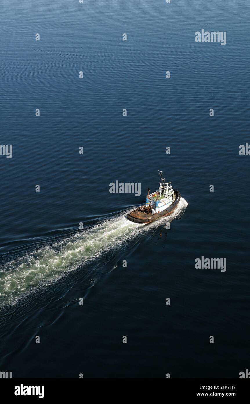 Aerial photo of the tug Storm Coaster leaving the Crofton Pulp and ...