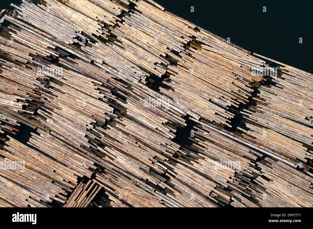 Aerial view of log booms at the Catalyst Paper Mill, Crofton, Vancouver ...