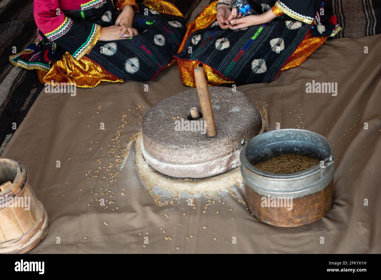 Handmade manual equipment grind mill. Traditional stone handmill Stock ...