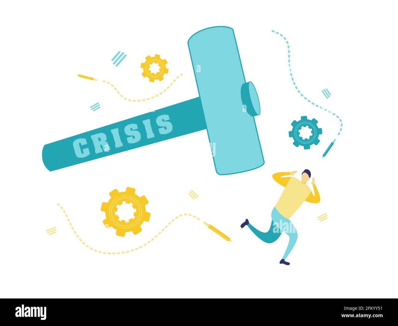 Flat illustration of a businessman trying to run from the hammer of the ...