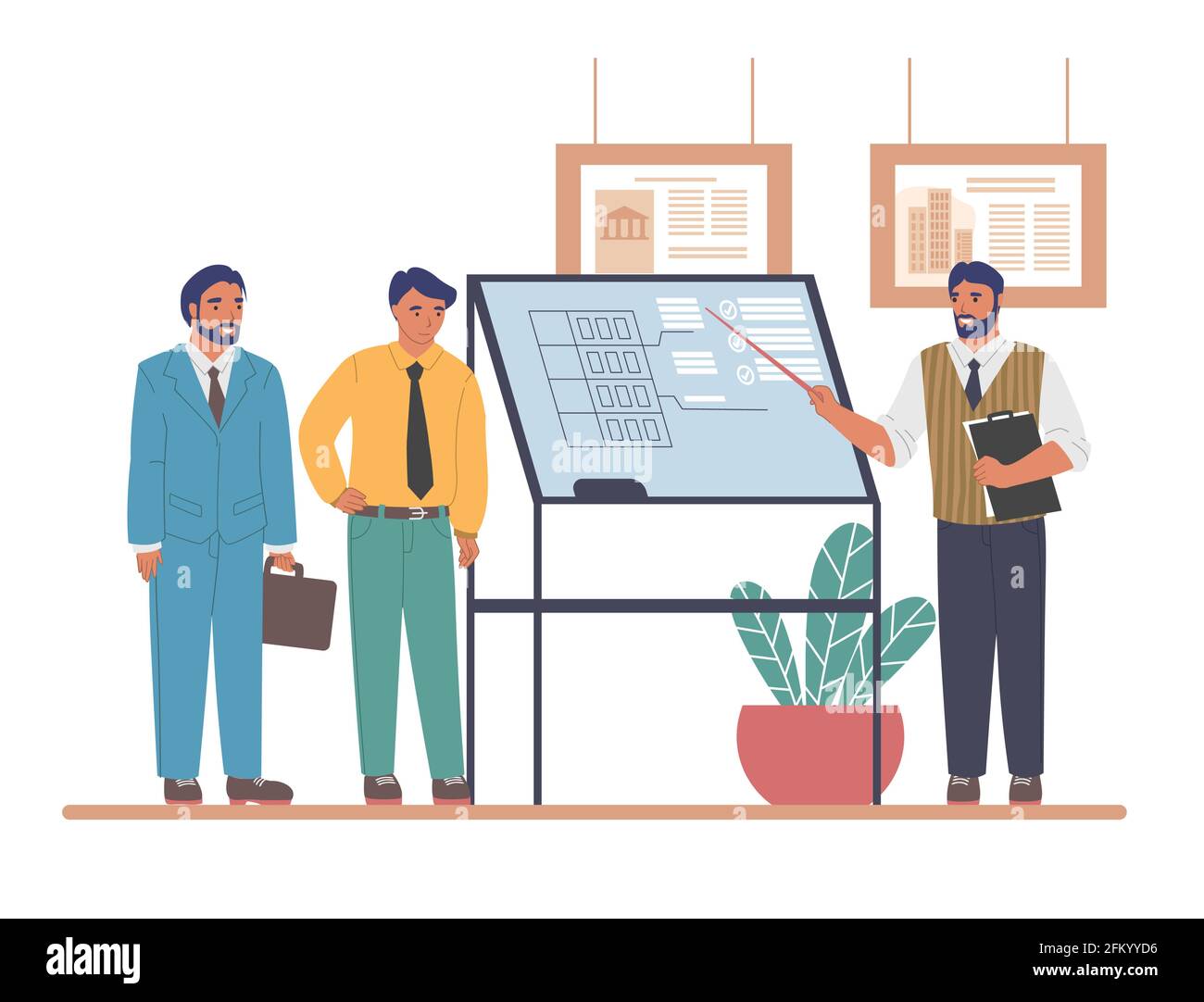 Construction engineer, architect giving presentation of architectural ...