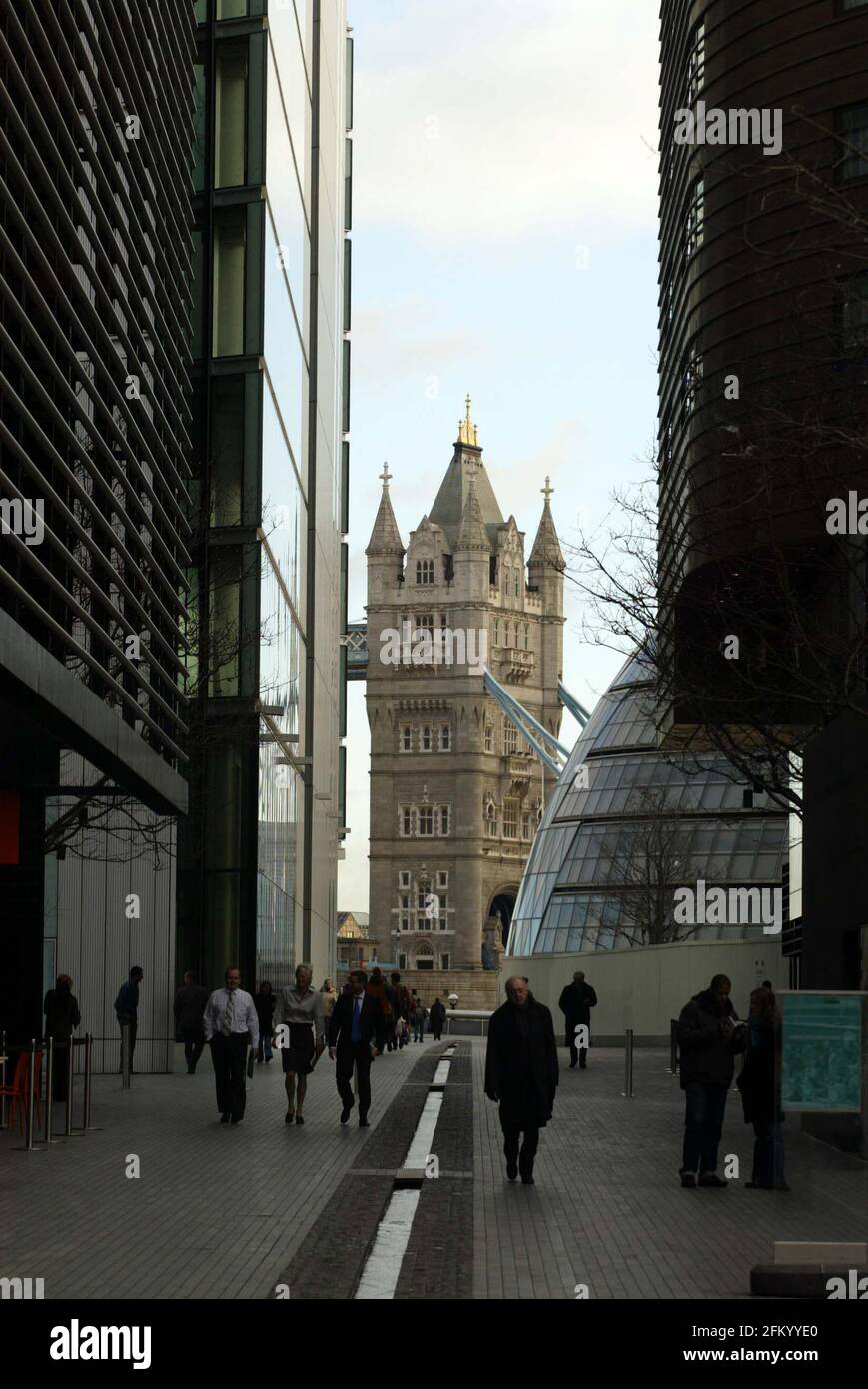 Modern glass buildings in and around the Tower Bridge area, London ...