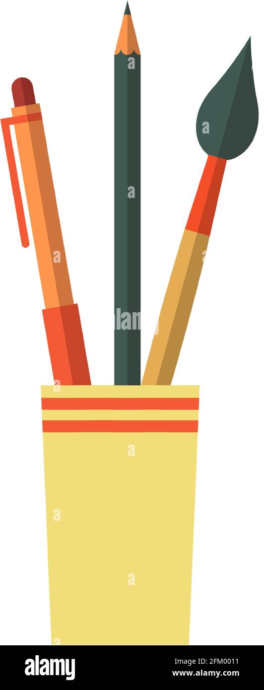 Pencil cup vector, pen holder, office or school box Stock Vector Image ...
