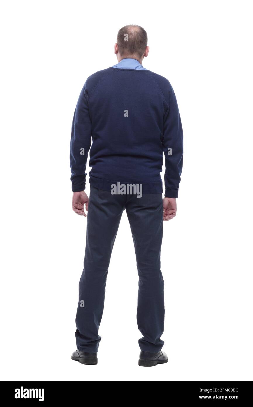back view. mature man in blue jumper Stock Photo - Alamy