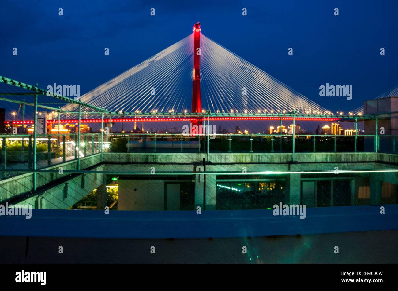 The Yangpu Bridge seen during the blue hour from the Green Hill complex ...