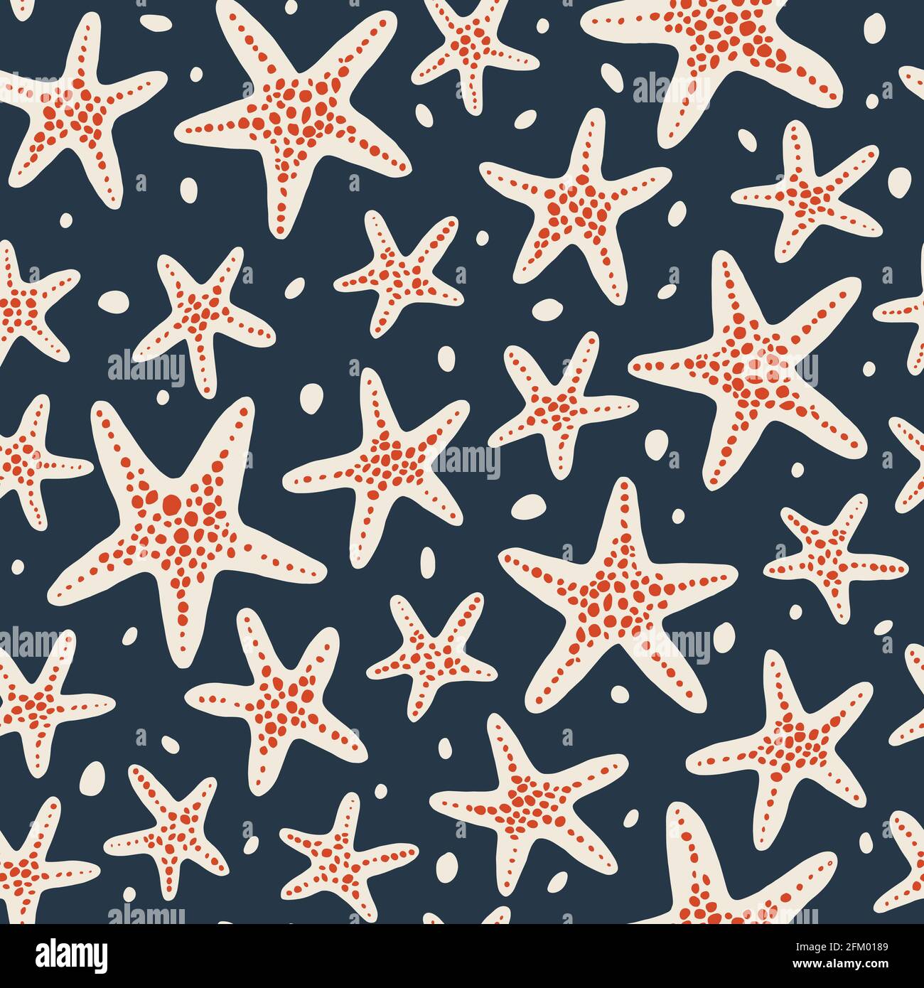 Hand-Drawn Sea Starfish Blue, Red and Cream Vector Seamless Pattern ...