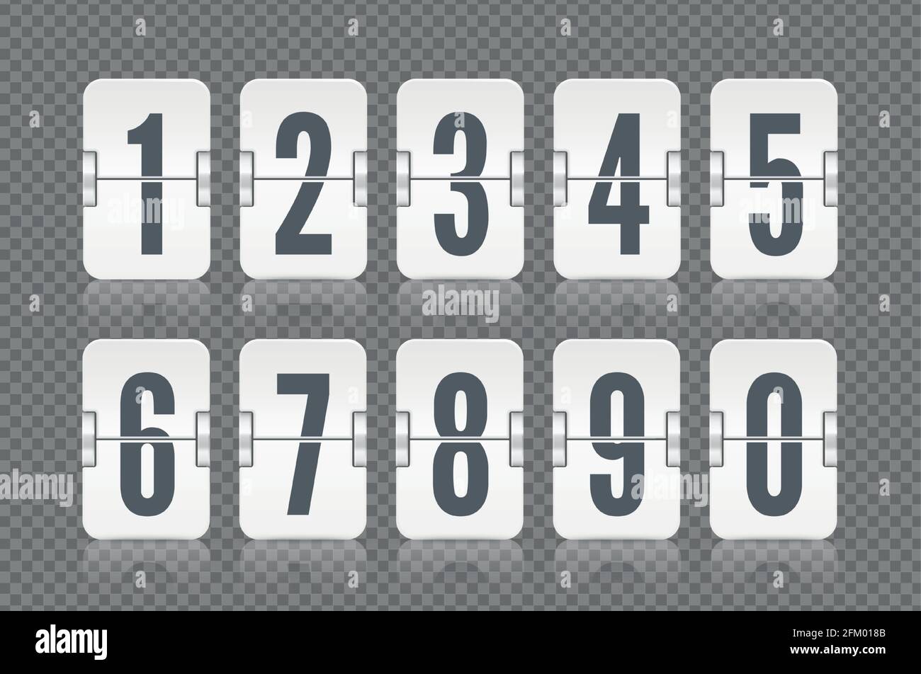 Vector Numeric Flip Scoreboard Set With Reflection For White Countdown