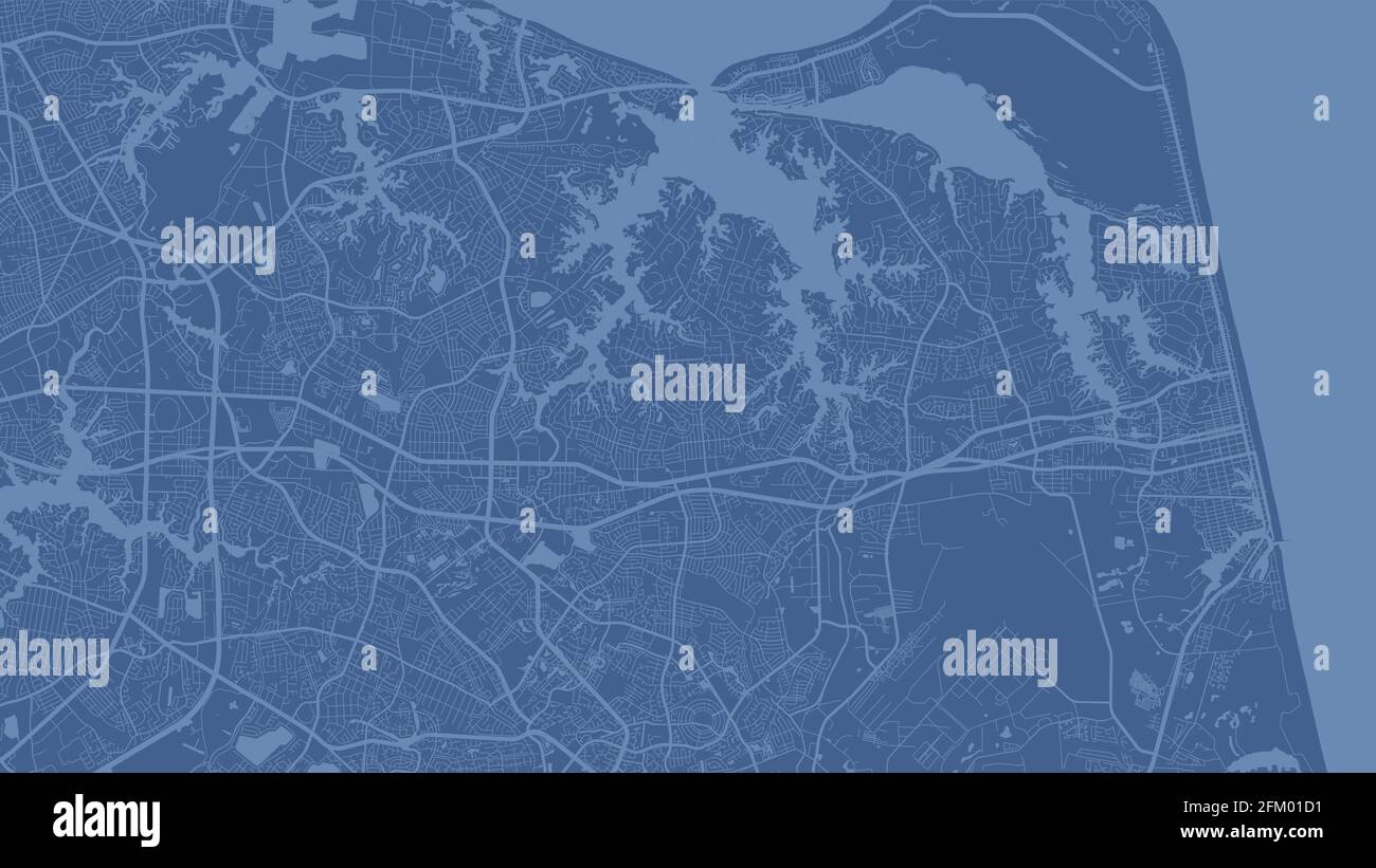 Blue Virginia Beach city area vector background map, streets and water ...