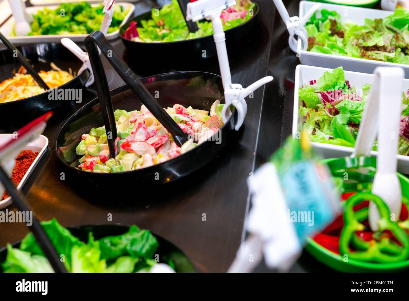 Salad bar buffet at restaurant. Fresh salad bar buffet for lunch or ...
