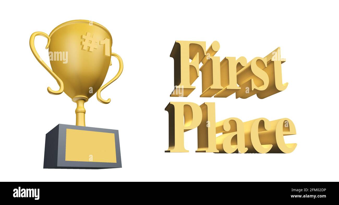 3D illustration of golden gavel and first place title Stock Photo - Alamy