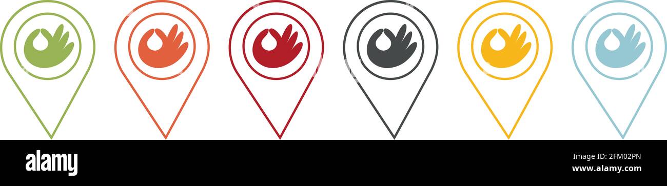 Coloured pin shaped icons of hand signs to say OK Stock Photo - Alamy