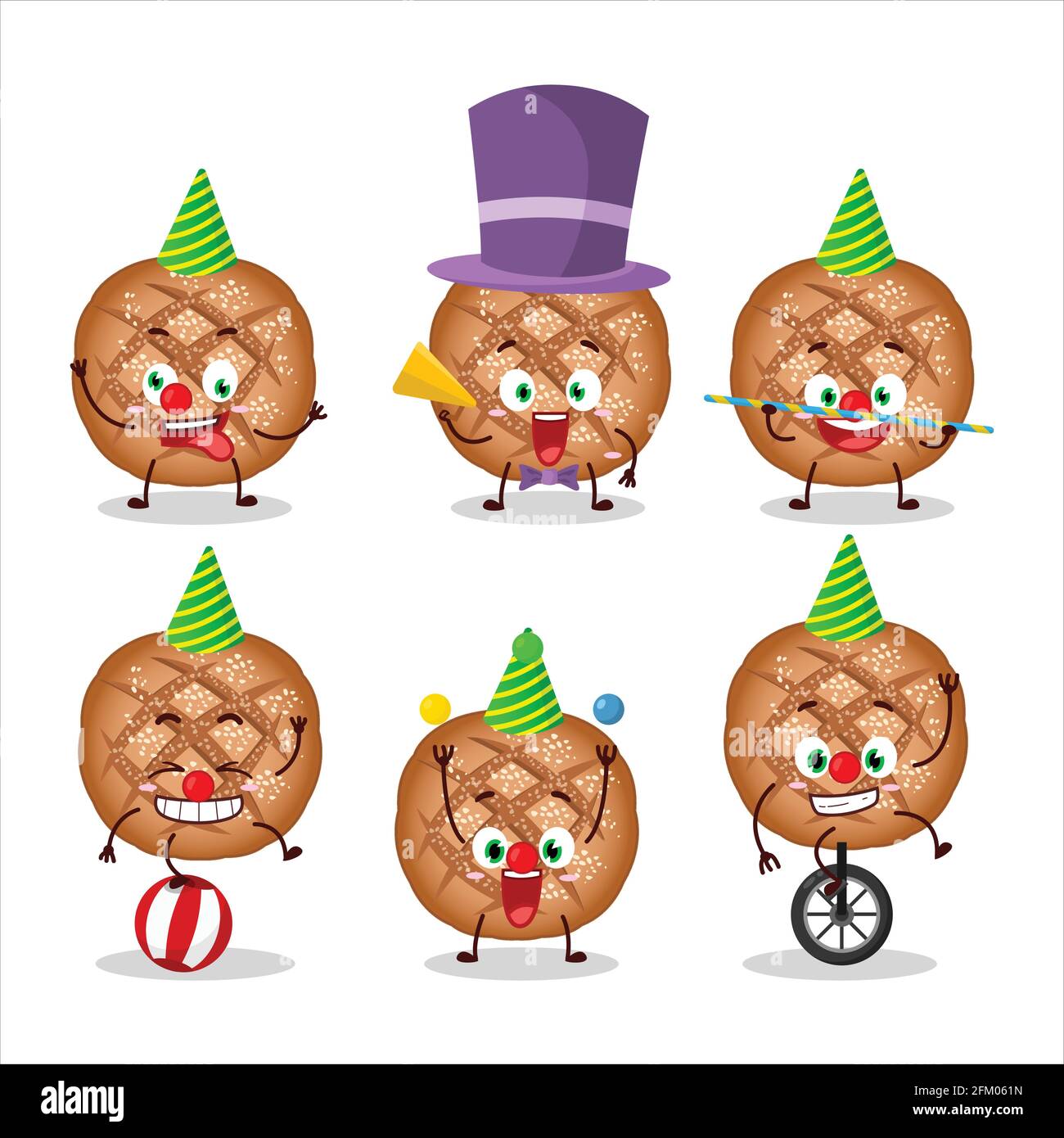 Cartoon character of round dark bread with various circus shows. Vector ...
