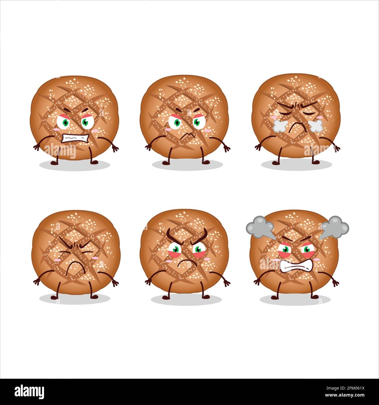Round dark bread cartoon character with various angry expressions ...