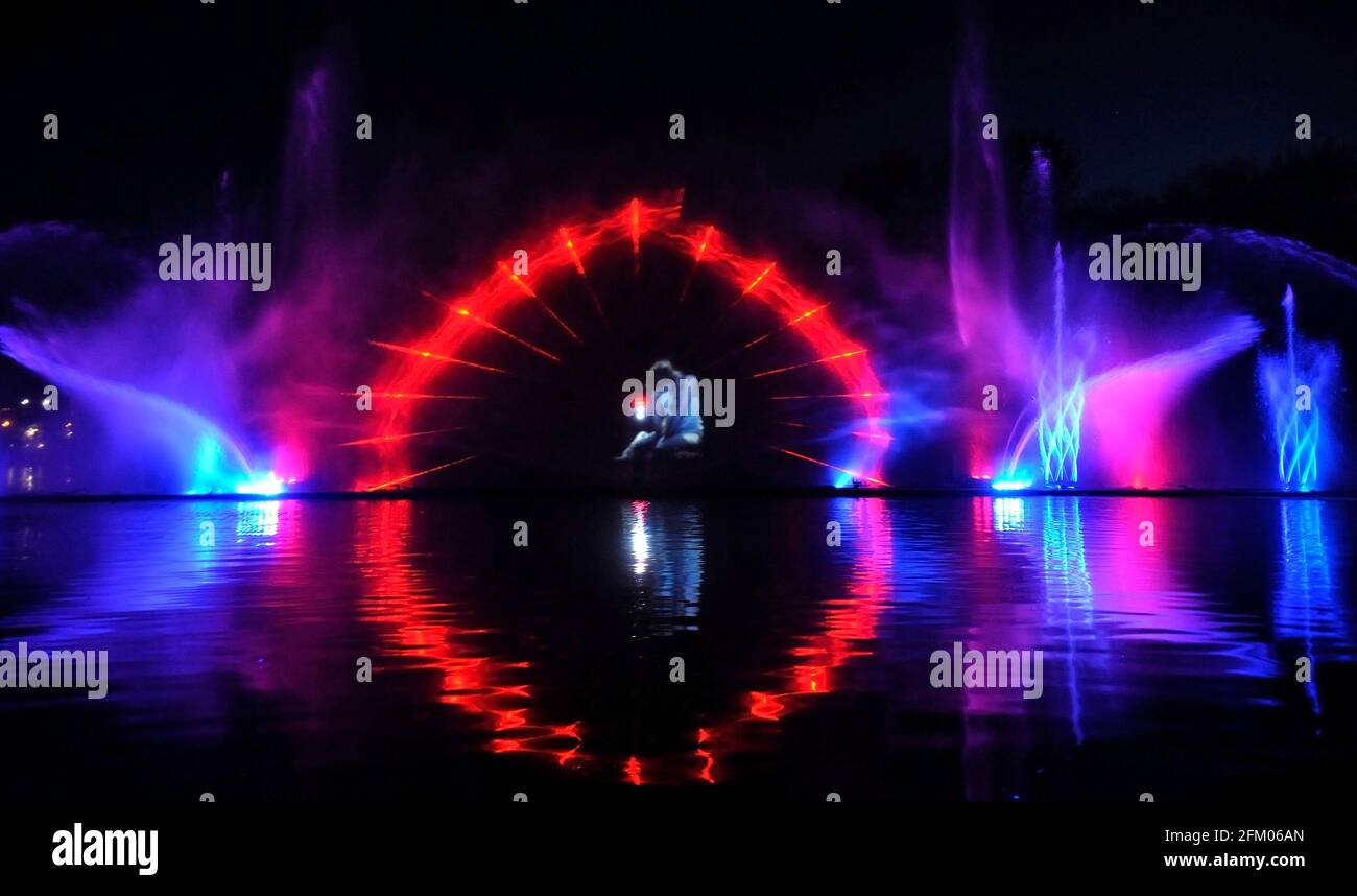 VINNYTSIA, UKRAINE - MAY 4, 2021 - The Roshen multimedia fountain is ...