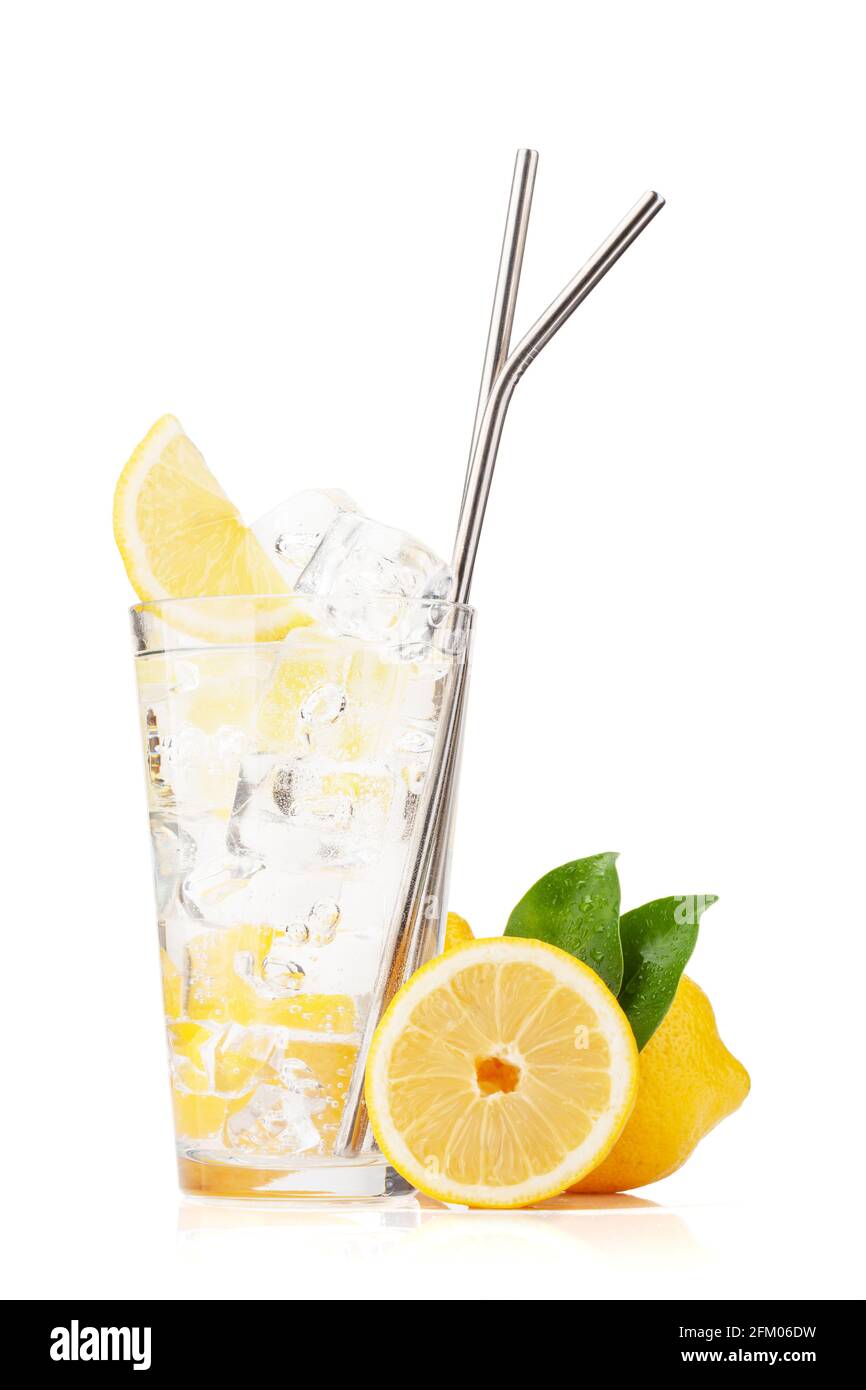 Fresh lemonade with ripe citrus fruits. Isolated on white background ...