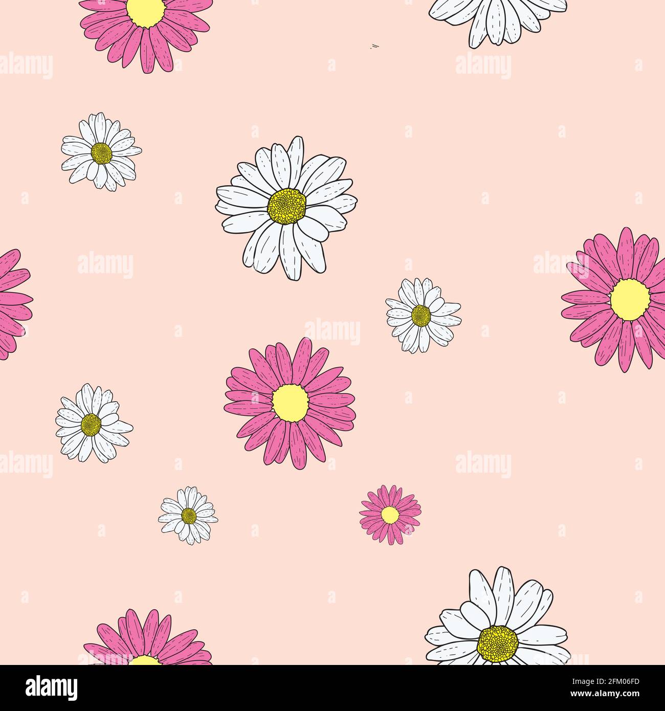 Vector pastel pink beige background pink daisy flowers and wild flowers ...