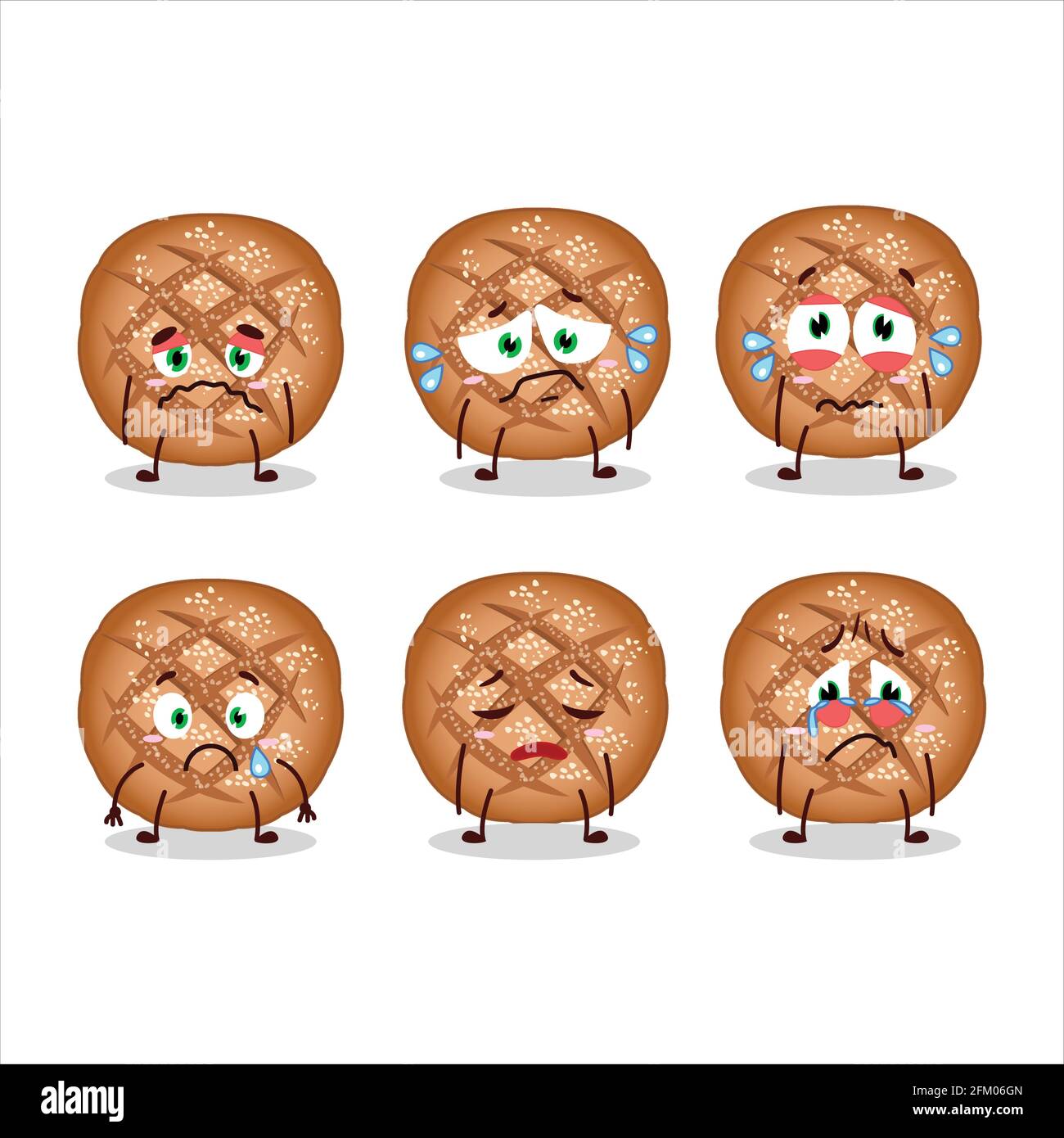 Round dark bread cartoon character with sad expression. Vector ...