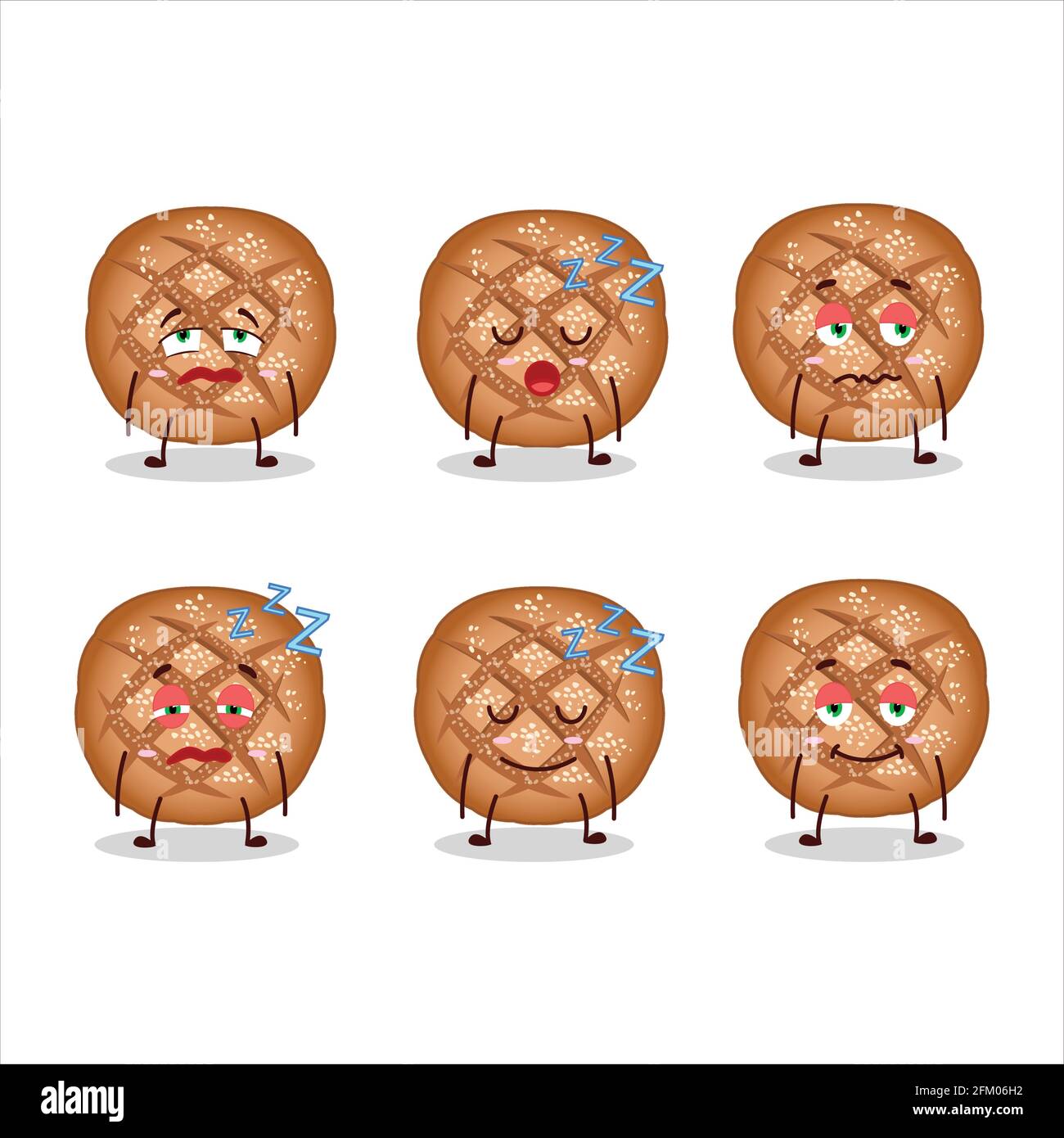 Cartoon character of round dark bread with sleepy expression. Vector ...