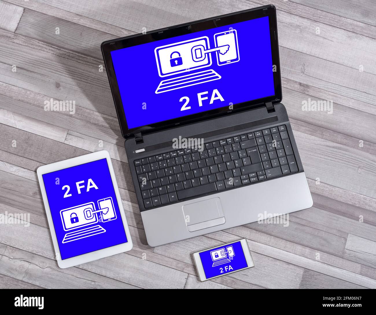 2fa concept shown on different information technology devices Stock ...