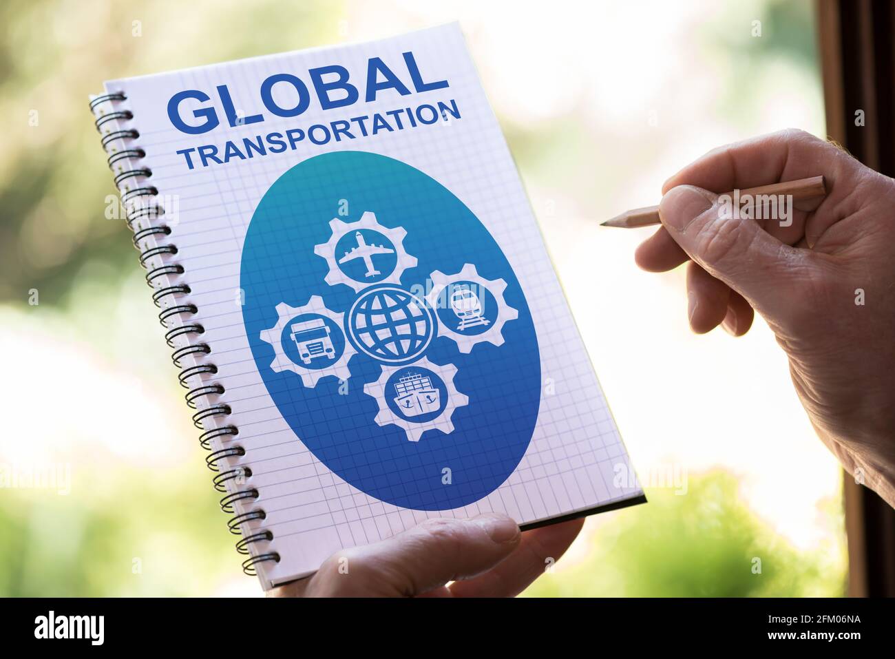 Hand drawing global transportation concept on a notepad Stock Photo - Alamy