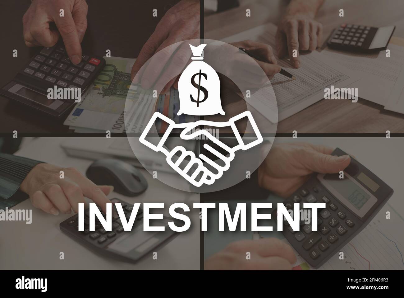 Investment concept illustrated by pictures on background Stock Photo ...