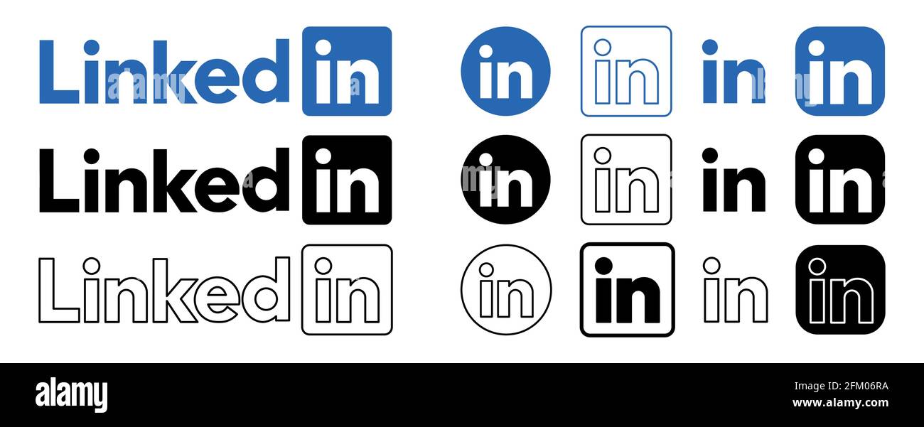 Vinnytsia, Ukraine - May 4, 2021: Set of Linkedin logo in different ...