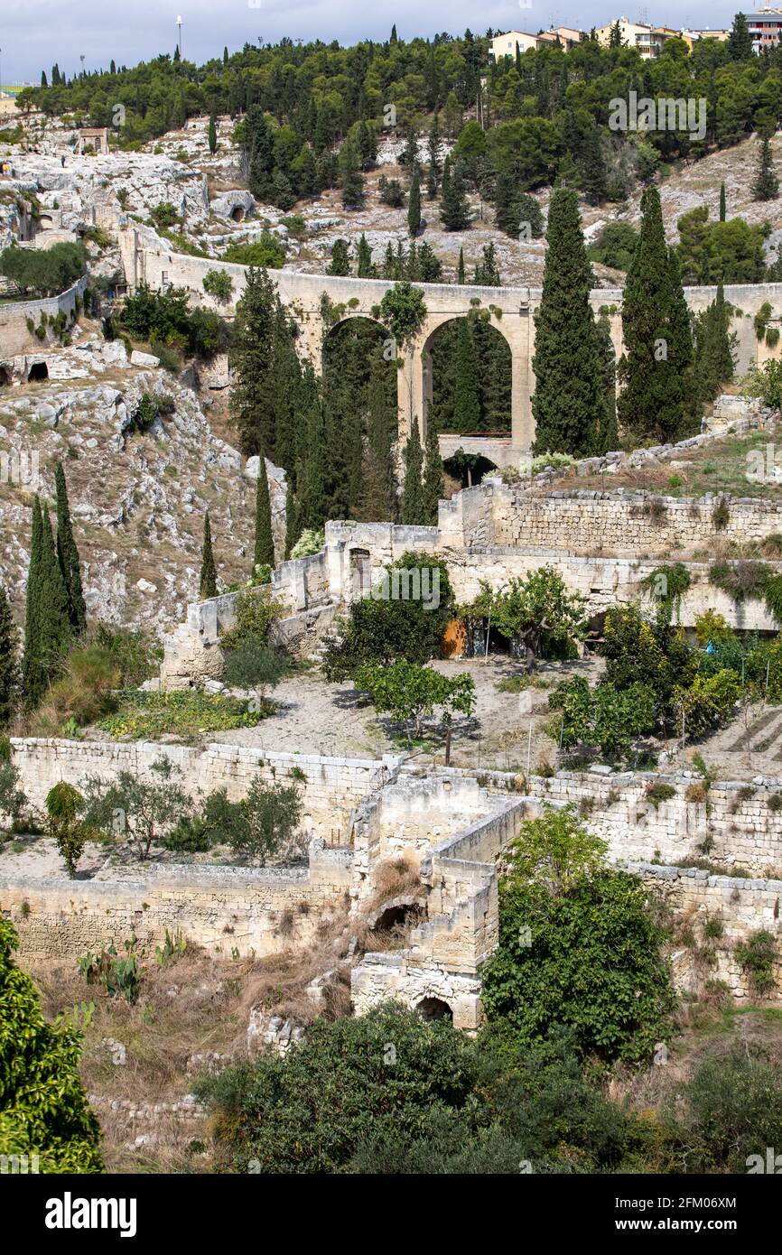 Gravina in Puglia, with the Roman two-level bridge that extends over ...