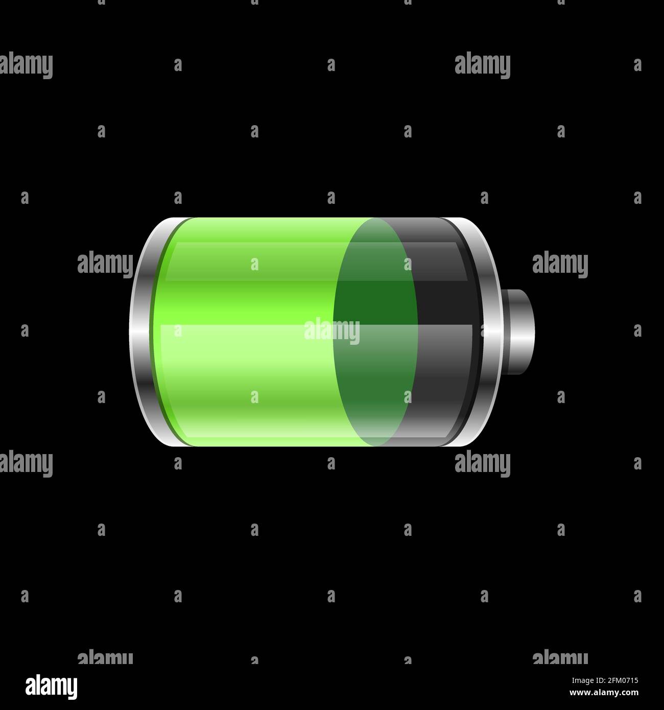 Battery charging status. Realistic green glow battery. Power energy ...