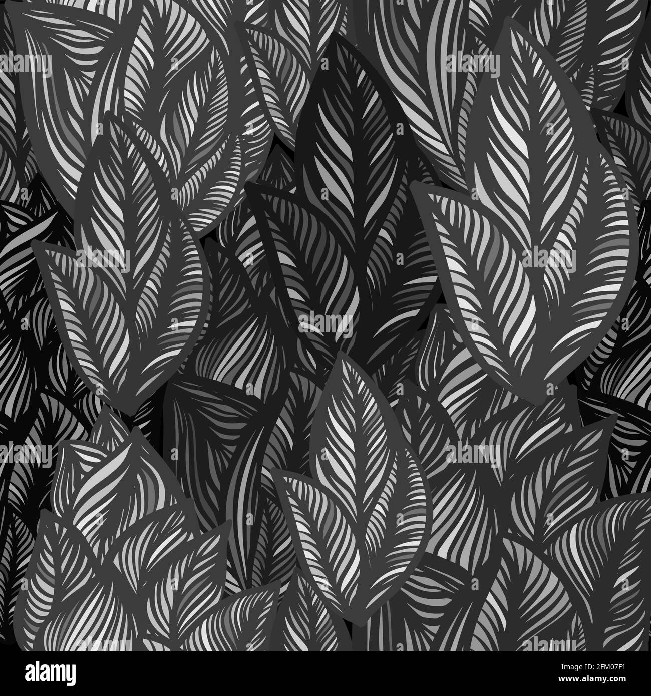 Graphic leaves seamless monochrome pattern. vector illustration Stock ...