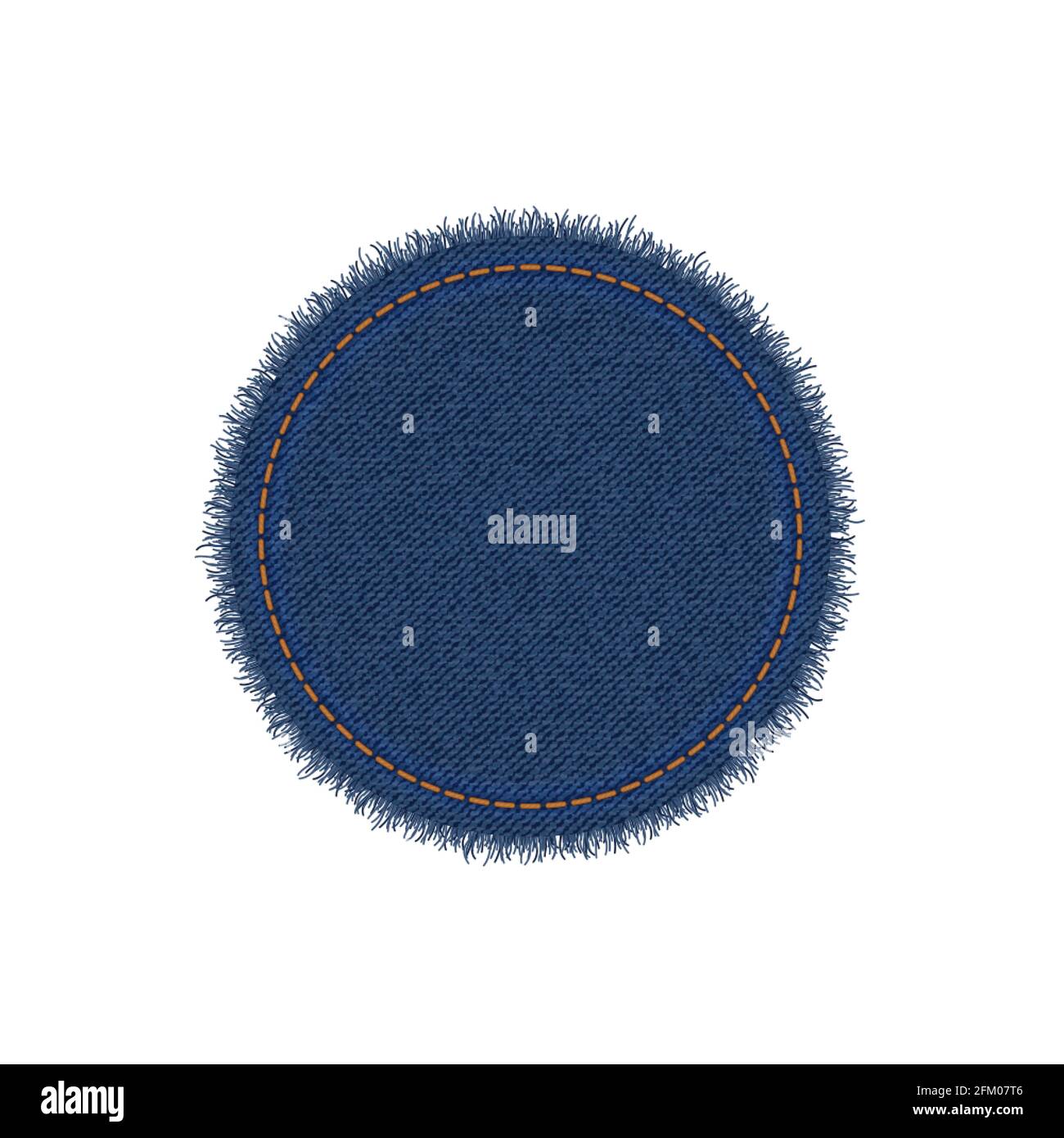 Denim circle shape with stitches. Torn jean patch with seam. Vector ...