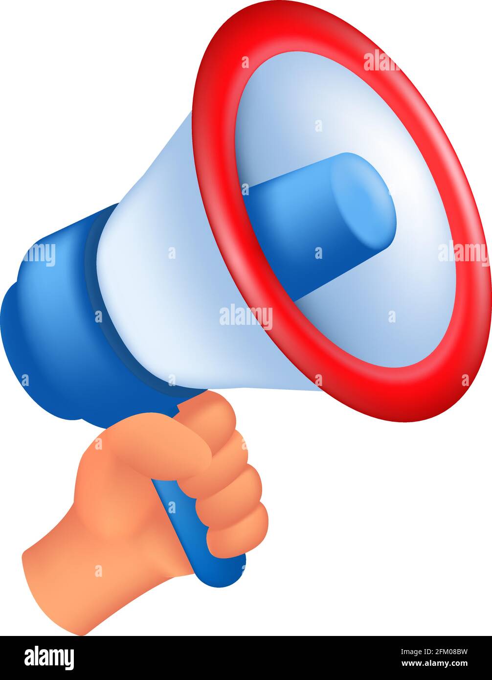 Human hand holding a loudspeaker. 3D cartoon vector illustration of a ...