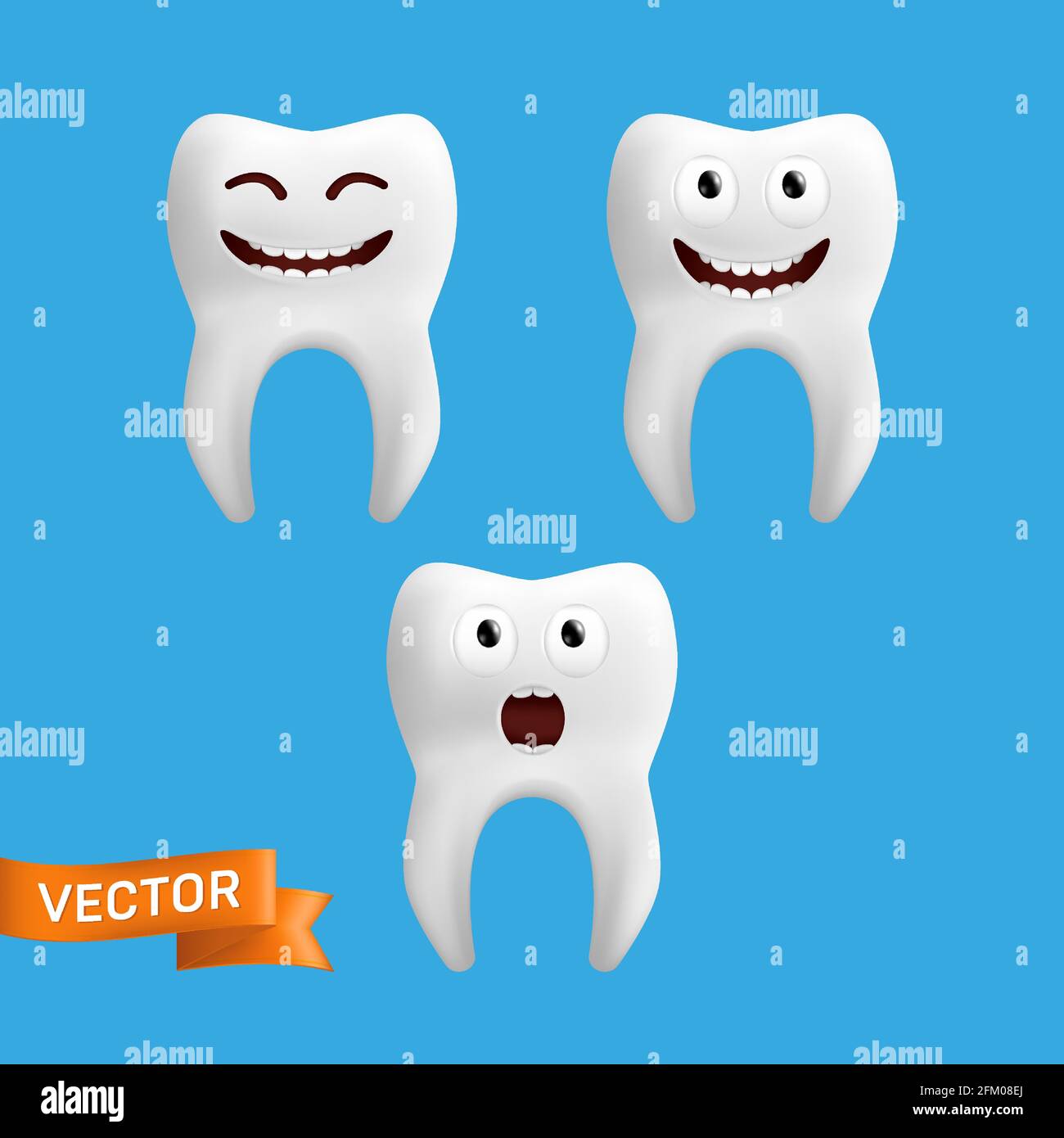 A set of cute tooth characters with different facial expressions ...