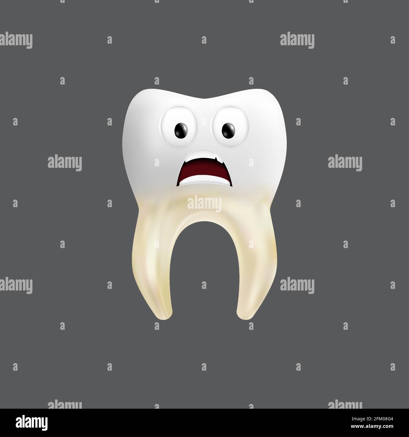 Scared tooth with a tissue grafting. Cute character with facial ...