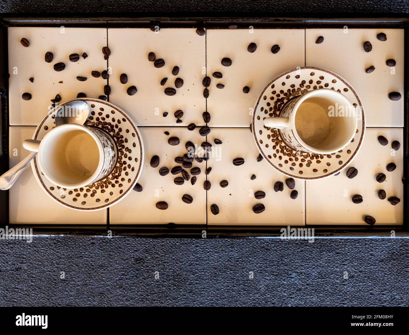 Coffee set decorated with beans Stock Photo - Alamy