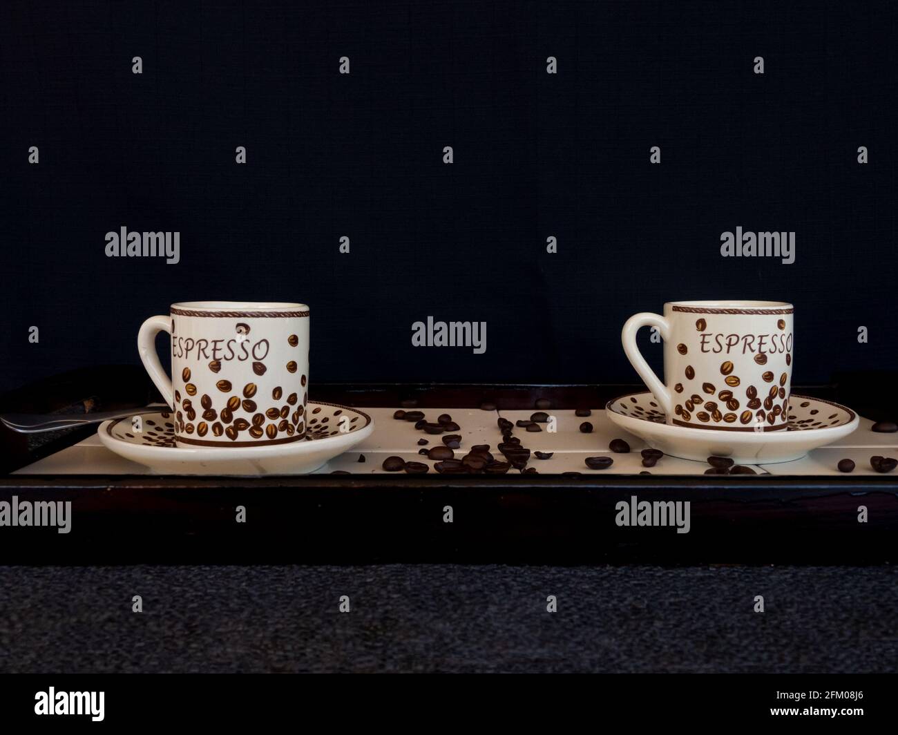 Coffee set decorated with beans Stock Photo - Alamy