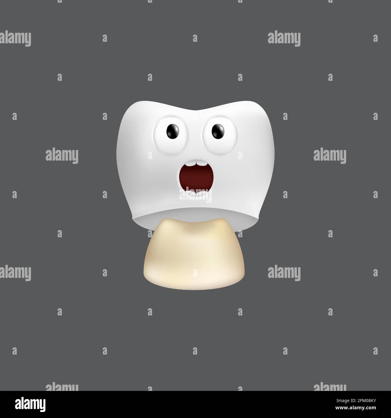 Scared tooth with crown installation. Cute character with facial ...