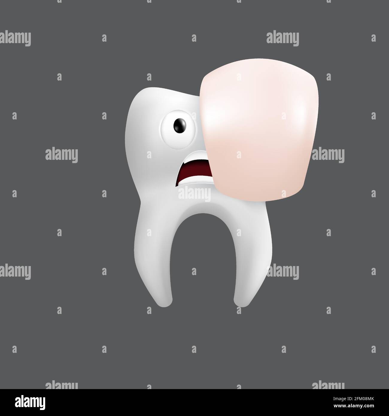 Scared tooth with a porcelain veneer. Cute character with facial ...