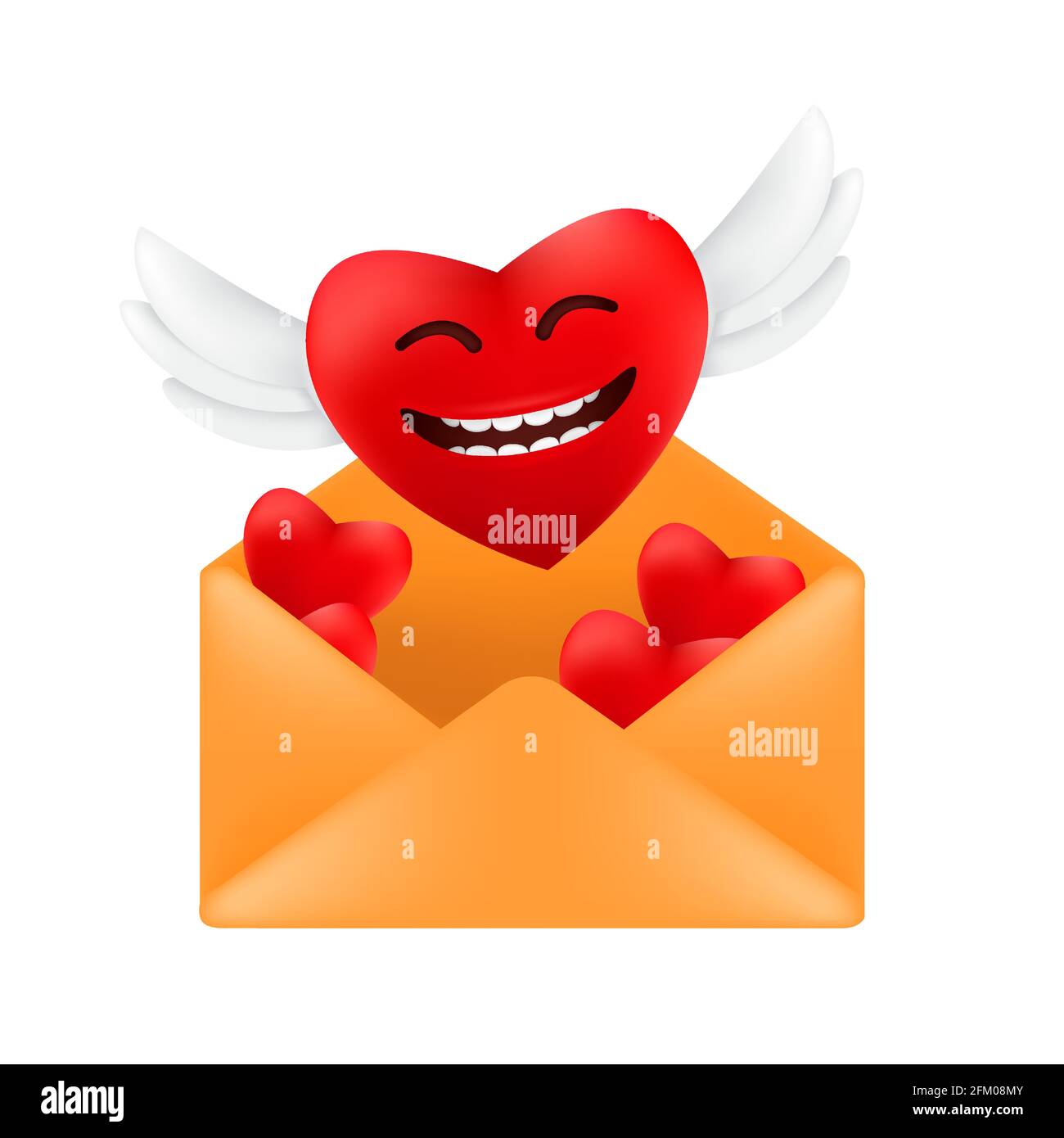 Cute flying heart with angel wings out of an envelope. Vector ...