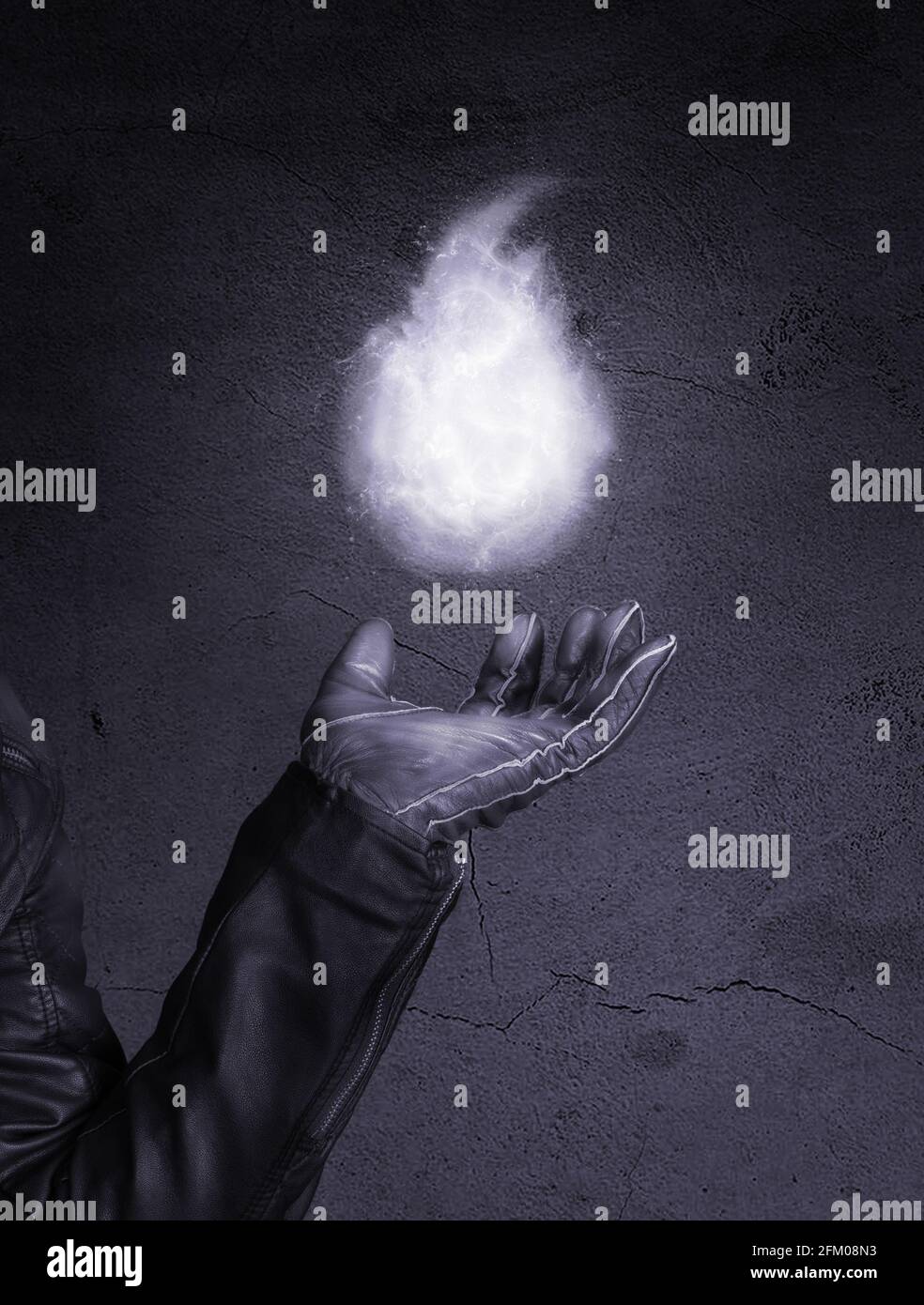 Levitating magic fire flame on a special glove - Concept of magic Stock ...