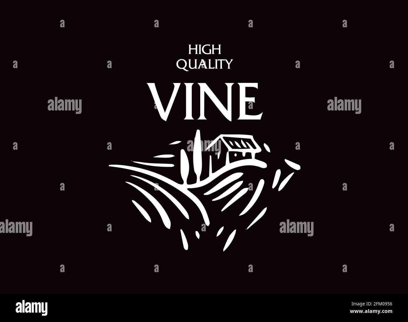 Vector logo drawn by hand. Landscape of vineyards for making wine Stock ...
