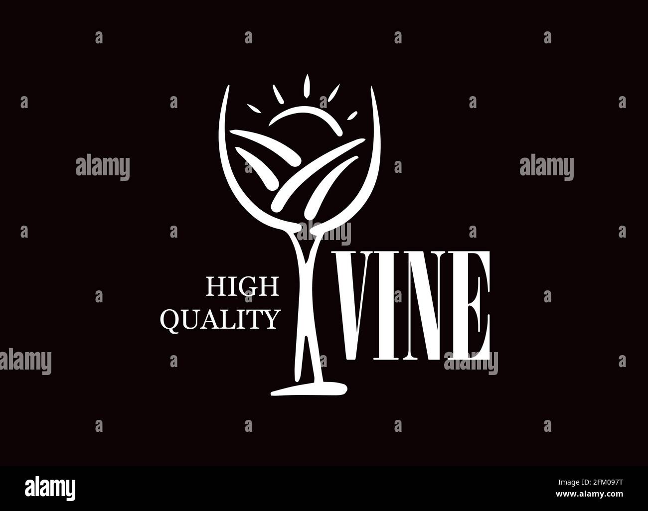 Vector logo drawn by hand. Landscape of vineyards through a glass of ...