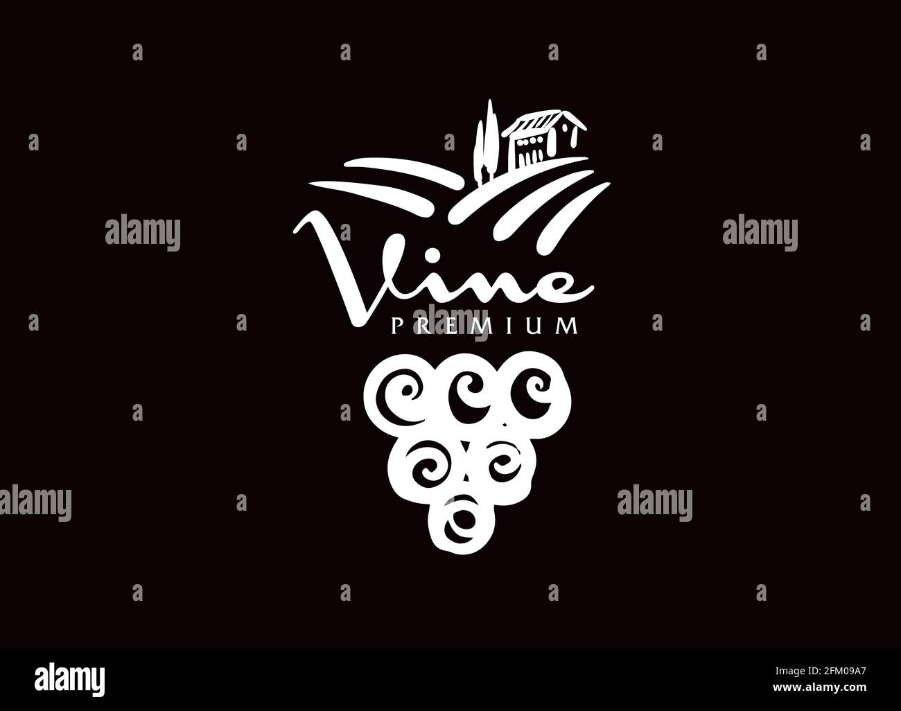 Vector logo drawn by hand. Landscape of vineyards for making wine Stock ...