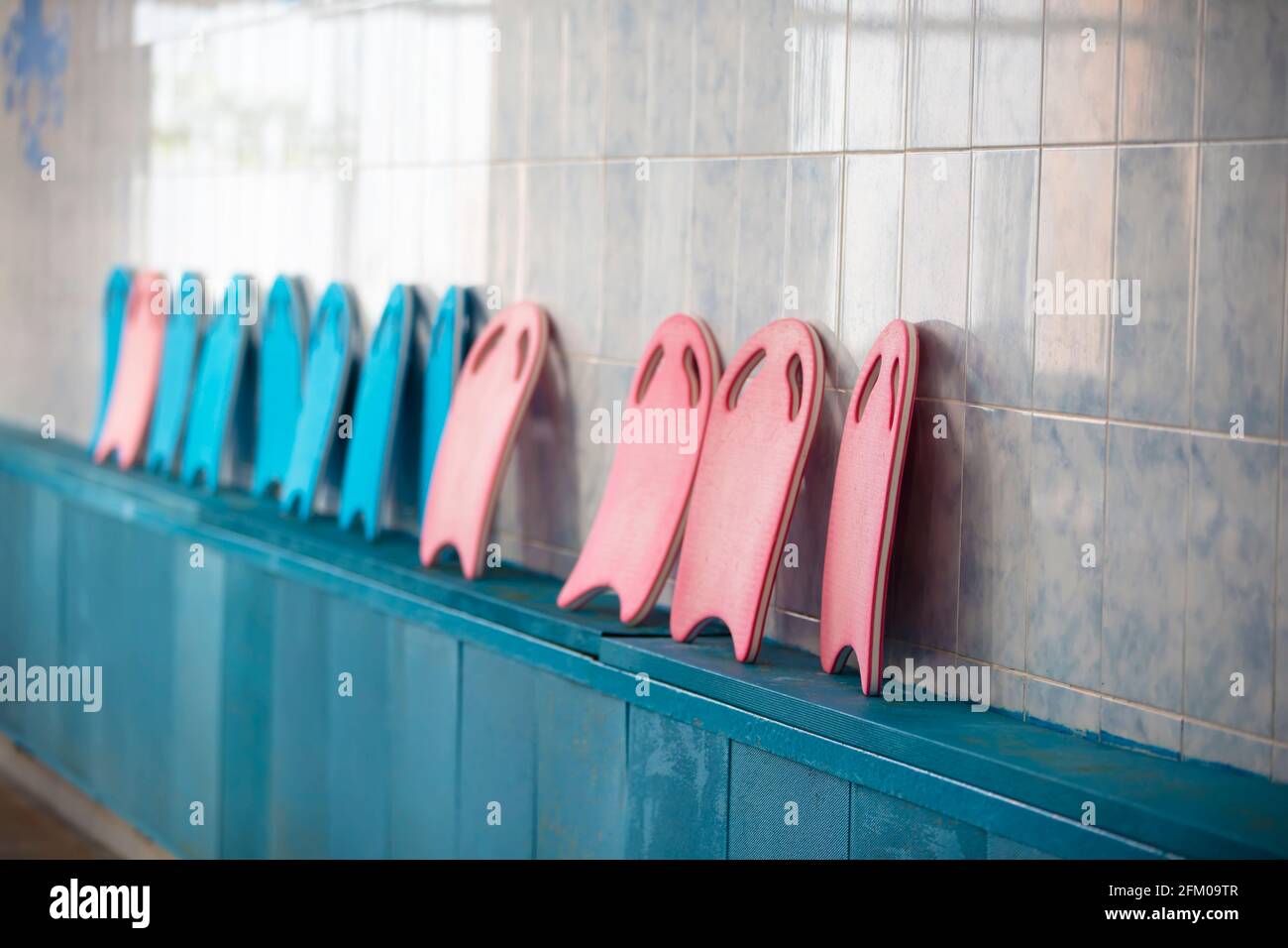 Rubber swim boards on the side of the pool Stock Photo - Alamy