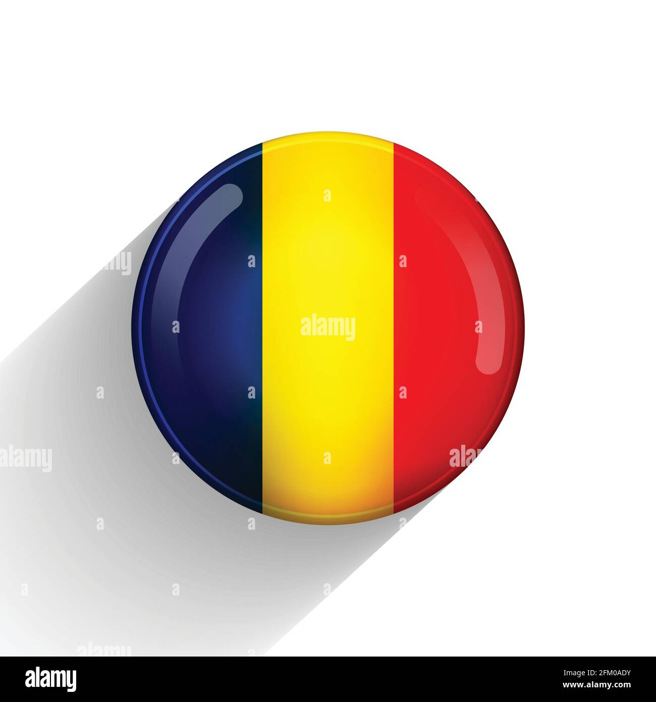 Glass light ball with flag of Romania. Round sphere, template icon ...