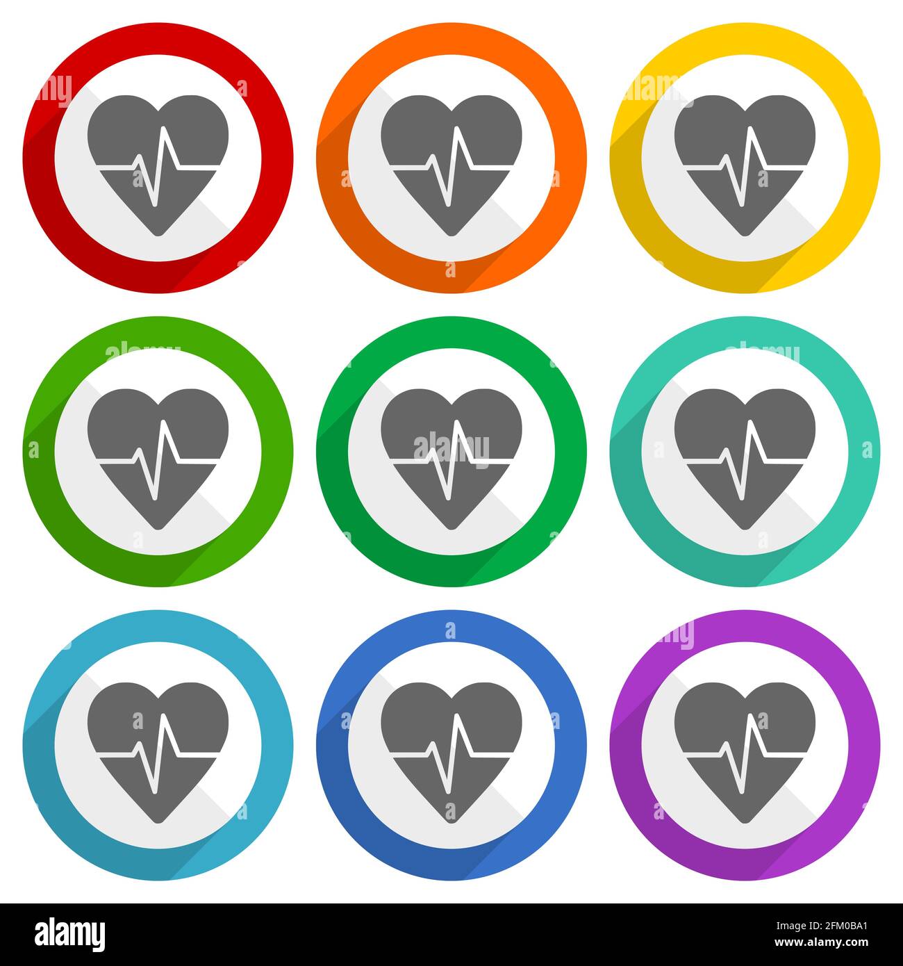 Pulse vector icons, set of colorful flat design buttons for webdesign ...