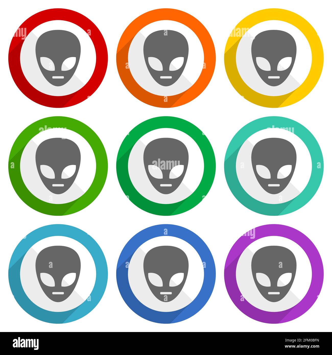 Alien face vector icons, set of colorful flat design buttons for ...
