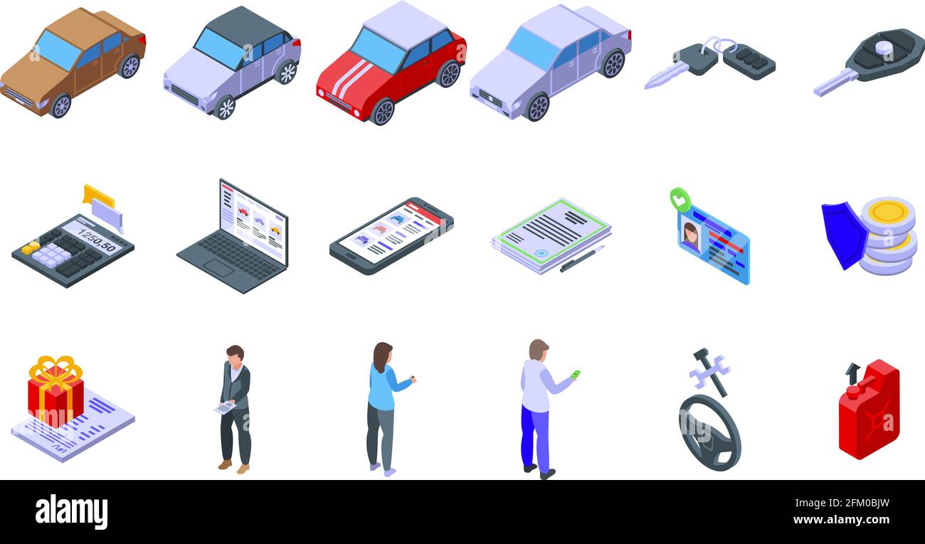 Buying car icons set. Isometric set of buying car vector icons for web ...